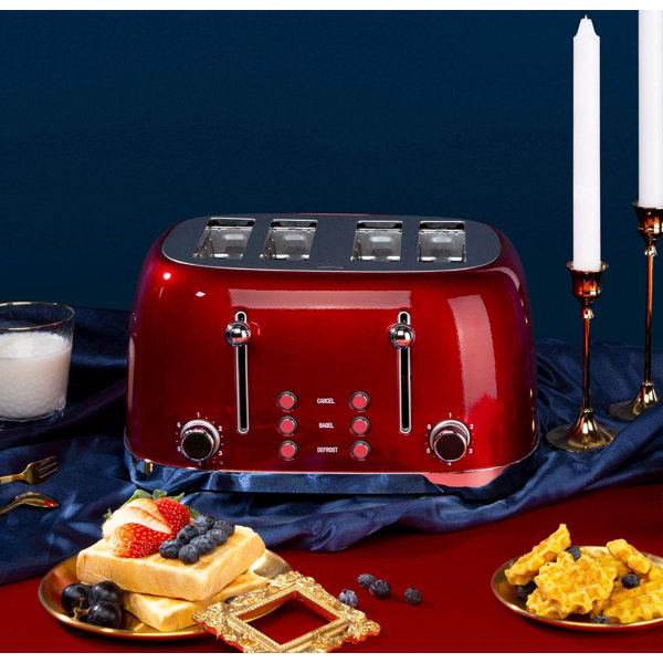 LUCULY 4 Slice Toaster Retro Stainless Steel Toasters With Bagel Defrost Cancel Function | Wayfair